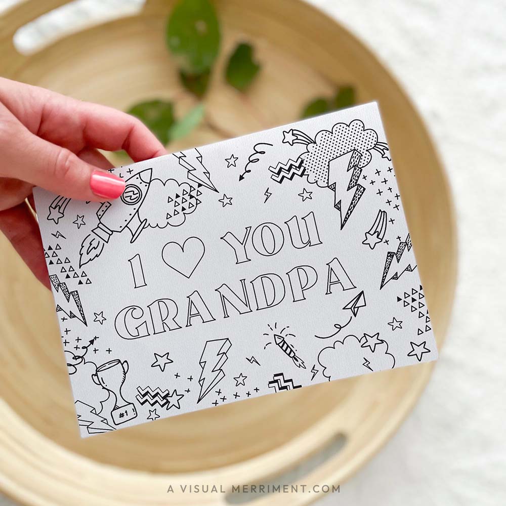 I Love You Grandpa | Printable Coloring Grandfather Greeting Card – A ...