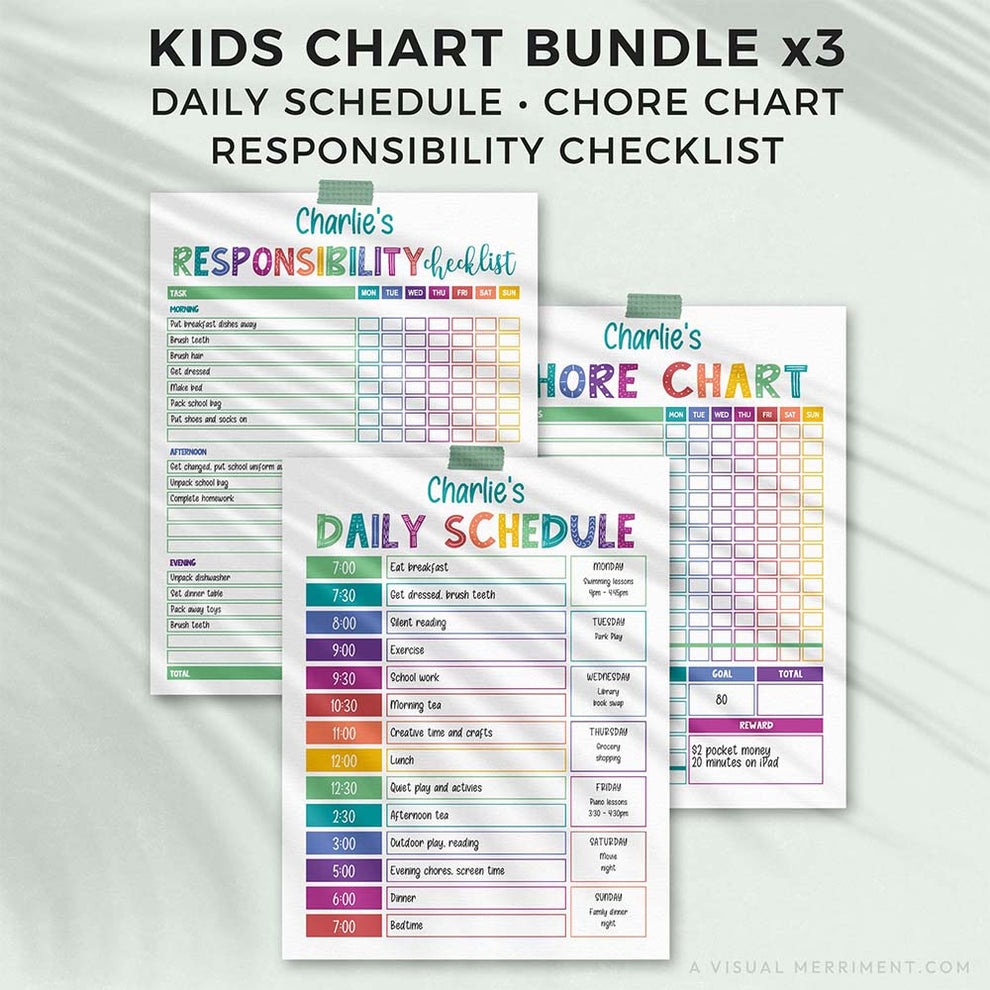 Rainbow Chore Chart Editable Bundle (3) – A Visual Merriment